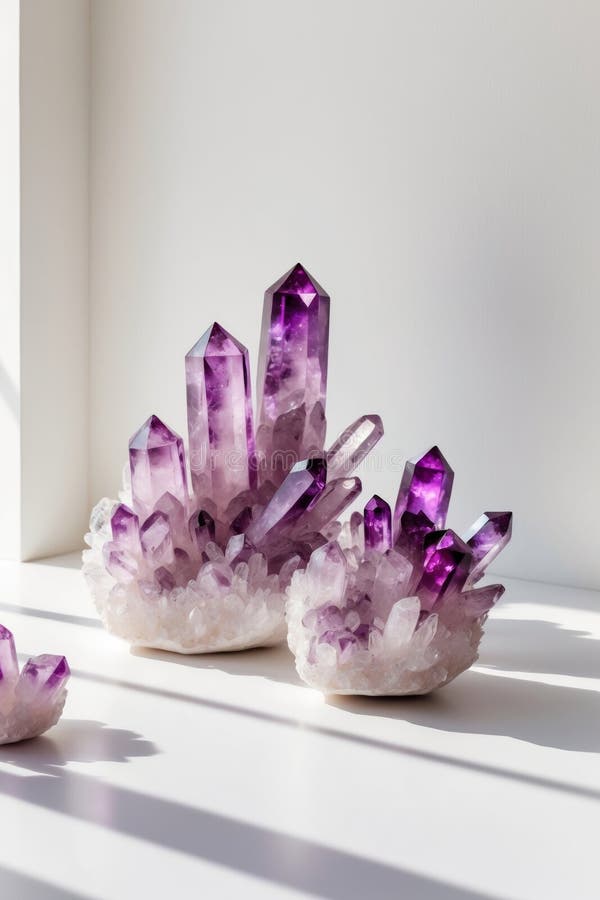 Purple and Pink Crystal Formations on a Light Background. Stock Image ...