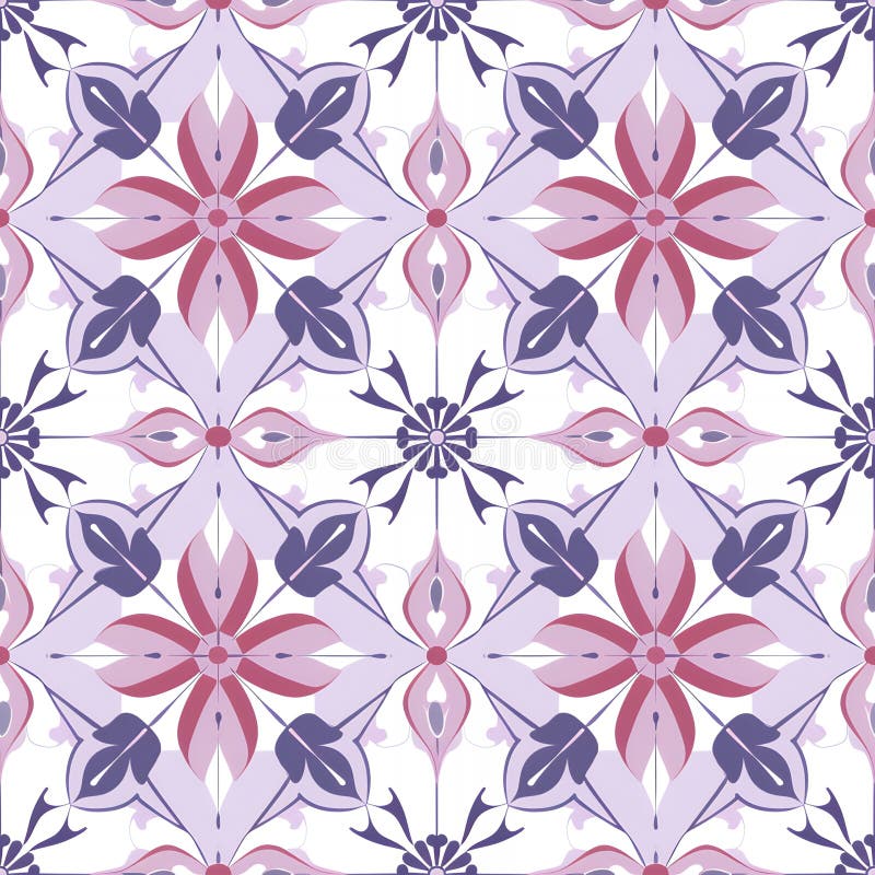 Purple and Pink Floral Tile Pattern Stock Illustration - Illustration ...