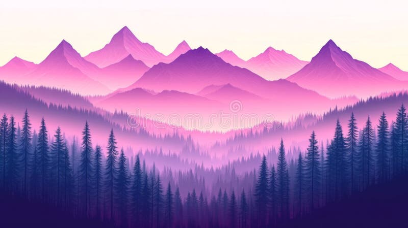 Purple Pink Mountain Range at Sunrise Stock Illustration - Illustration ...