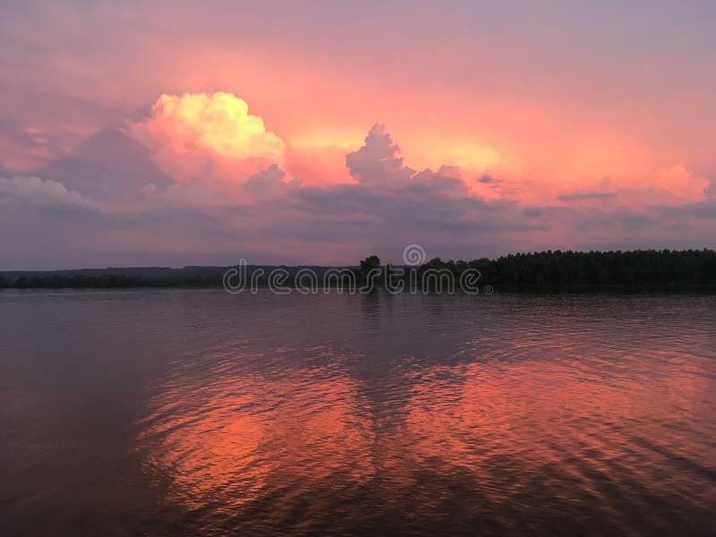 Purple and Pink Sunset Above the River Stock Image - Image of heaven ...