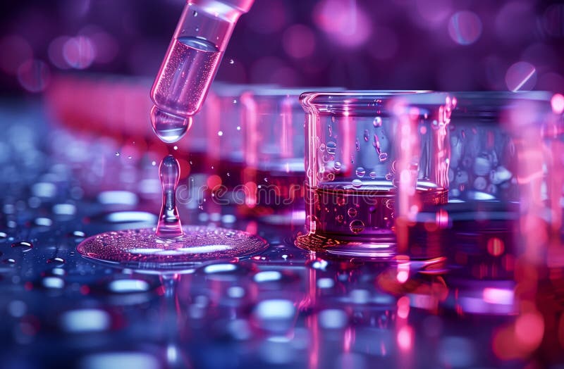 A Pipette Filled with Purple Liquid is Pouring into a Beaker Stock ...