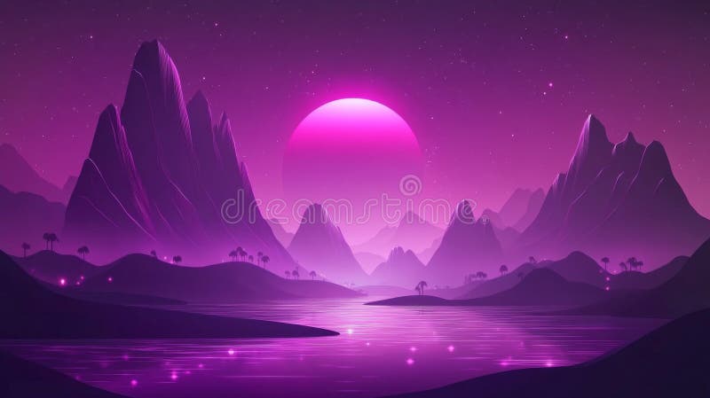 Purple Pixel Art Mountain Landscape at Night Stock Illustration ...