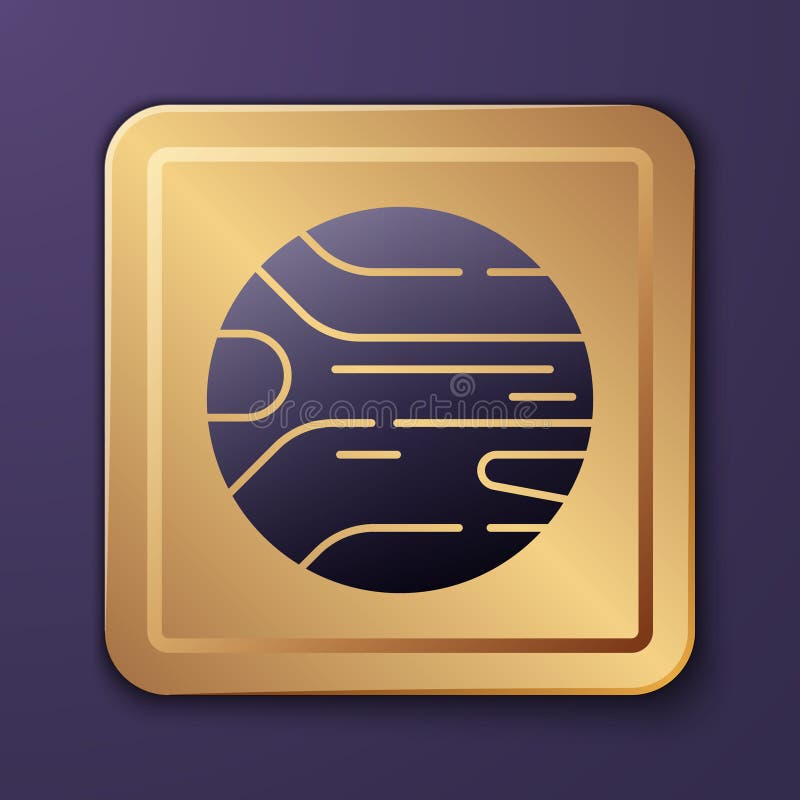 Purple Planet Icon Isolated on Purple Background. Gold Square Button ...