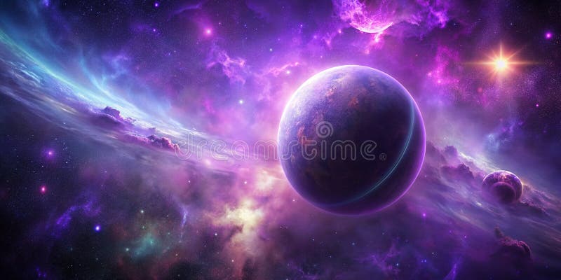 Purple Planets and Space Nebula Galaxy Background AI-Created Content ...