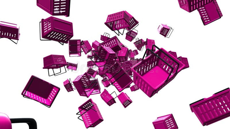Purple Plastic Shopping Baskets on Green Chroma Key Background. Stock ...