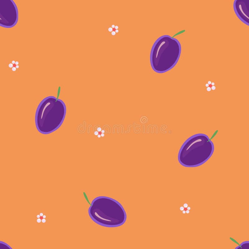 Purple Plums Pattern Orange Bg Stock Vector - Illustration of fruits ...