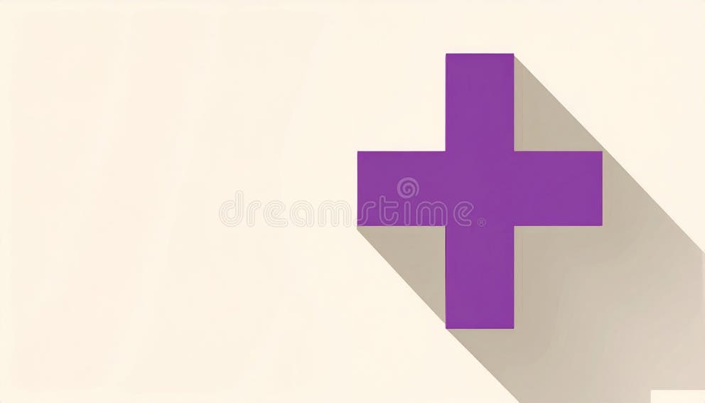 Purple Plus Sign with Shadow on White Background for Positive ...