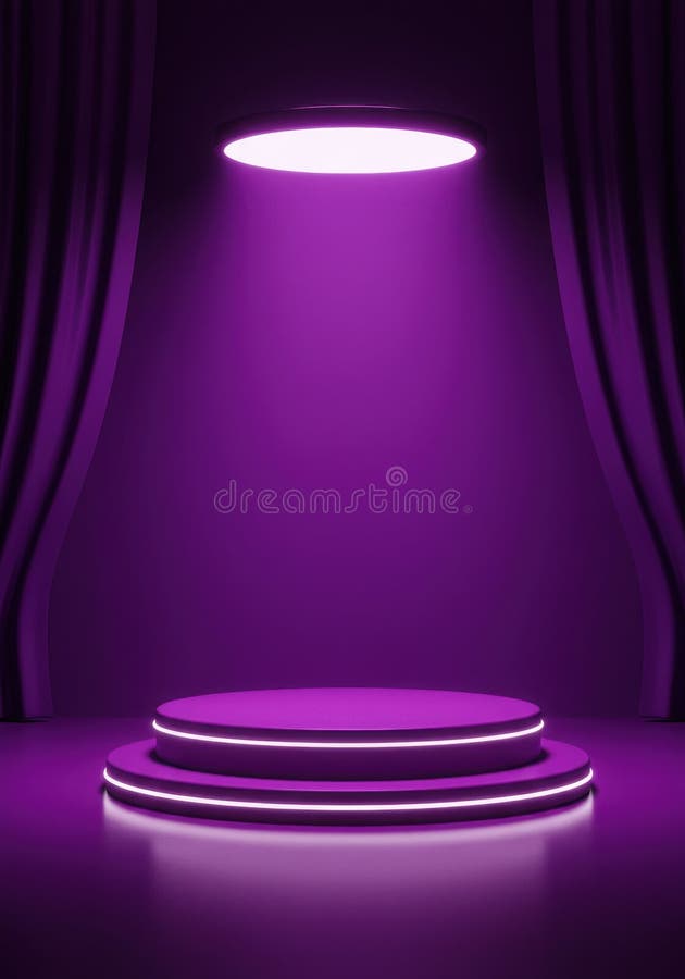 A Purple Podium is Illuminated by a Spotlight in Front of Purple ...