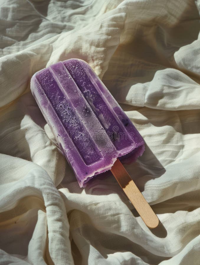 Purple Popsicle Resting on White Fabric in Natural Light. Stock Image ...