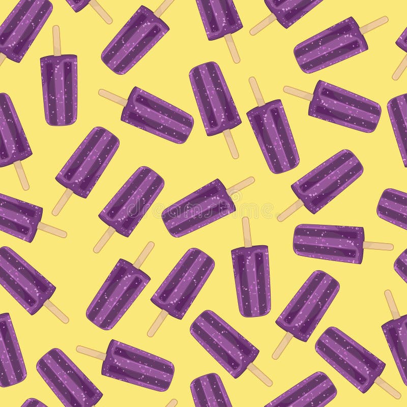Purple Popsicles on Yellow Background Seamless Pattern Stock Vector ...