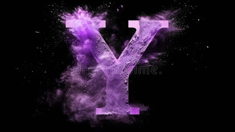 Purple Powder Explosion Forms Letter Against Black Background Stock ...