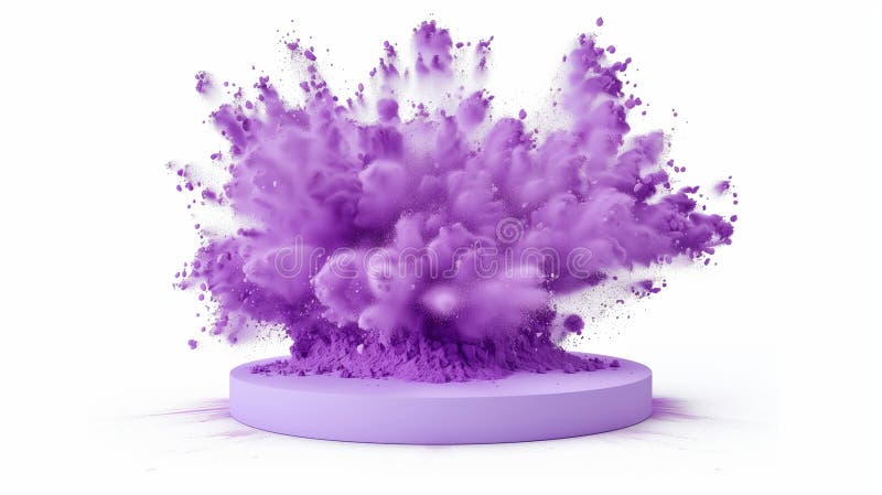 Purple Powder Chalk Explosion Behind Podium on White Background Stock ...
