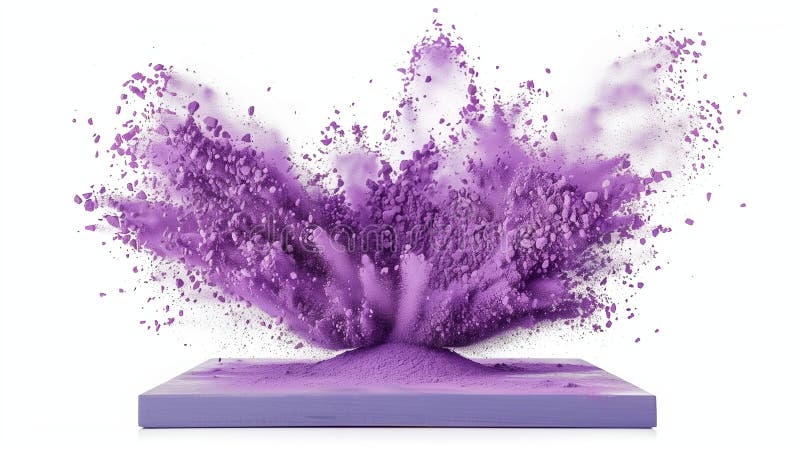Purple Powder Chalk Explosion Behind Podium on White Background Stock ...