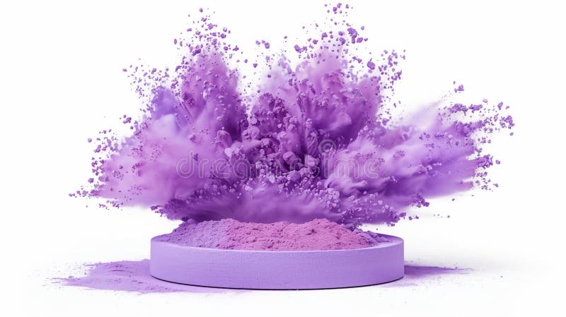 Purple Powder Chalk Explosion Behind Podium on White Background Stock ...