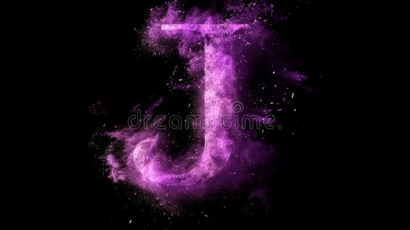 Purple Powder Creates a Stylized Letter J Against a Dark Backdrop Stock ...