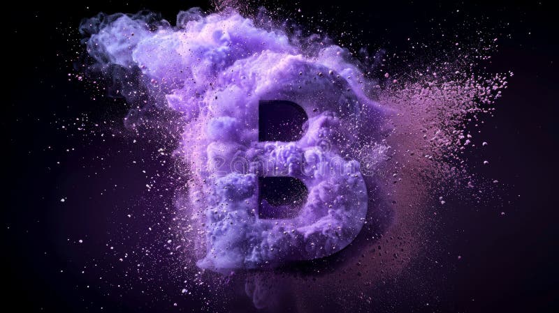 Purple Powder Explosion Creating a Dynamic Letter B Against a Dark ...