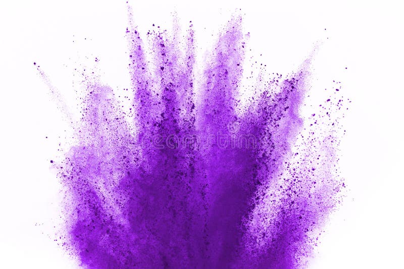 Purple Powder Explosion on White Background. Violet Cloud Splatted ...
