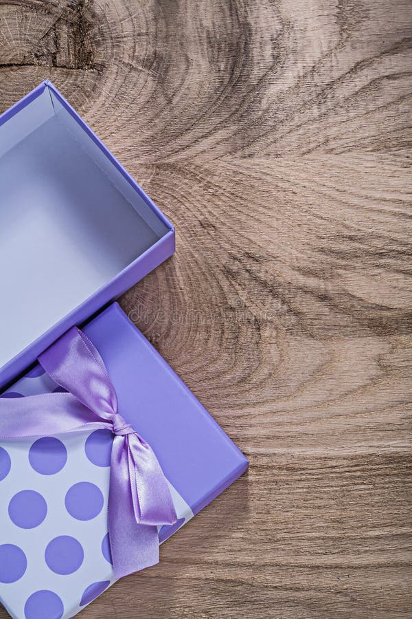 Purple Present Box on Wooden Board Top View Celebrations Concept Stock ...
