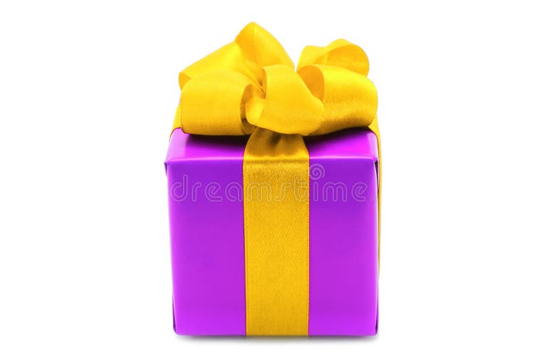 Purple Present Box with Yellow Bow Stock Photo - Image of gift, shape ...