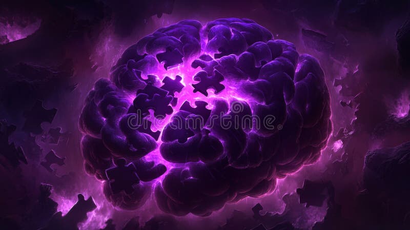 Purple Puzzle Brain a Glowing Representation of Human Intelligence and ...