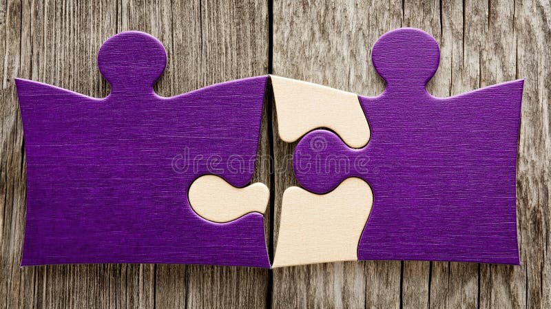 Purple Puzzle Pieces Connecting on Wood Background Editorial Image ...