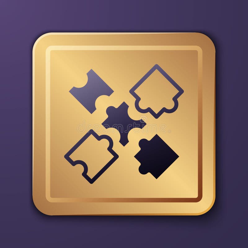 Purple Puzzle Pieces Toy Icon Isolated on Purple Background. Gold ...