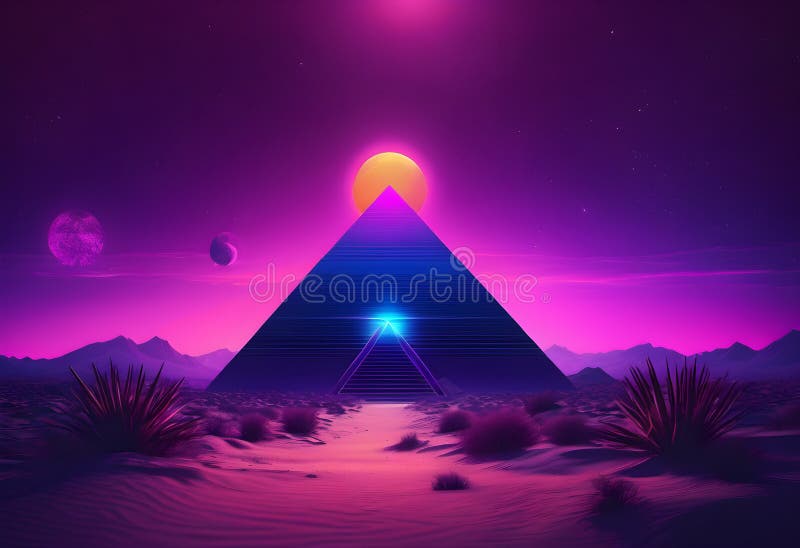 A Purple Pyramid in the Desert Stock Illustration - Illustration of ...