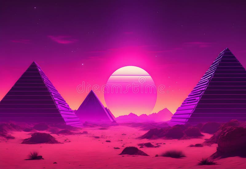 A Purple Pyramid in the Desert Stock Illustration - Illustration of ...