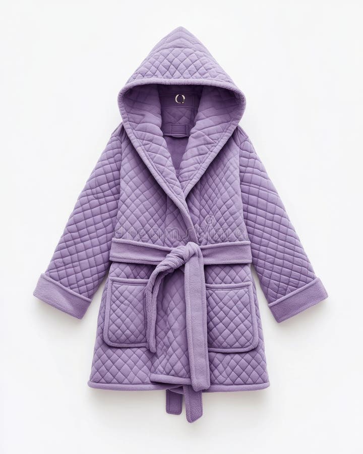 A Purple Quilted Robe with a Hood Stock Photo - Image of patch ...
