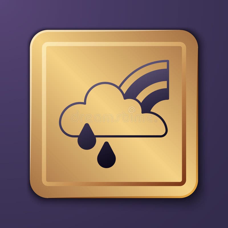 Purple Rainbow with Cloud and Rain Icon Isolated on Purple Background ...