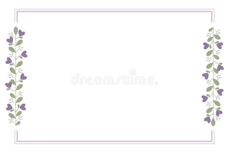 Purple Rectangular Border Frame with Purple Flowers and Green Leaves ...