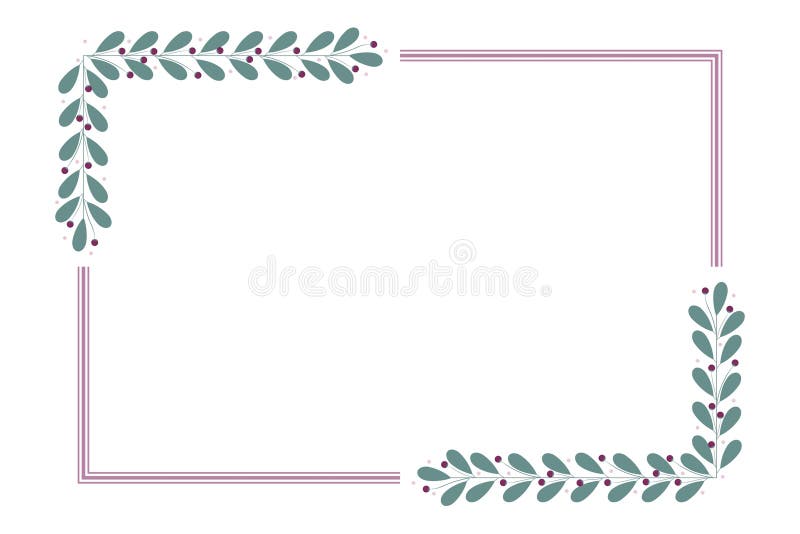 Purple Rectangular Borders Frame with Green Leaves Stock Illustration ...