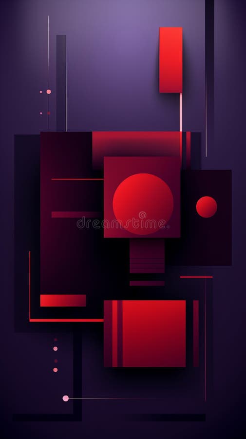 A Purple and Red Abstract Painting with Circles and Rectangles Stock ...