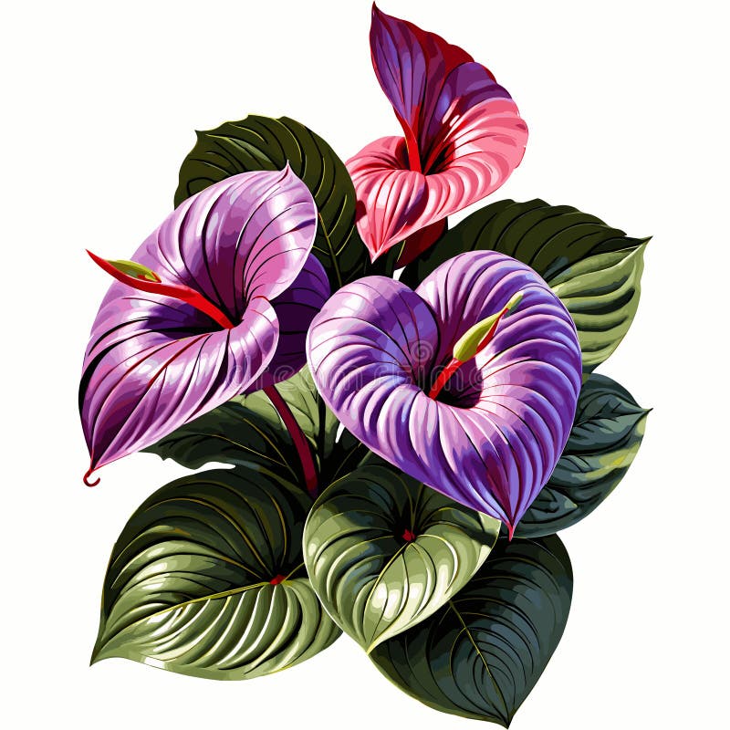 A Bunch of Purple and Red Anthurium Flower Illustration Vector Stock ...
