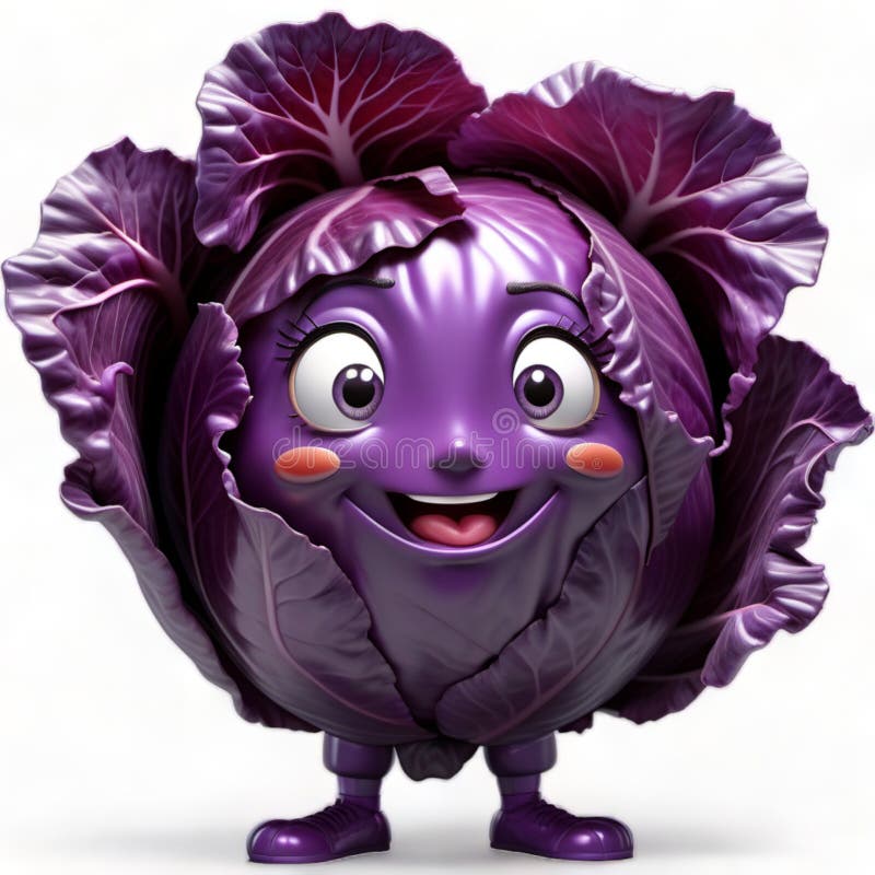 Purple Red Cabbage 3D Illustration Isolated on White Background. Fresh ...