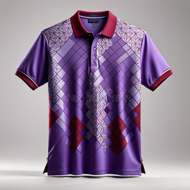 Purple and Red Geometric Pattern Polo Shirt. Stock Illustration ...
