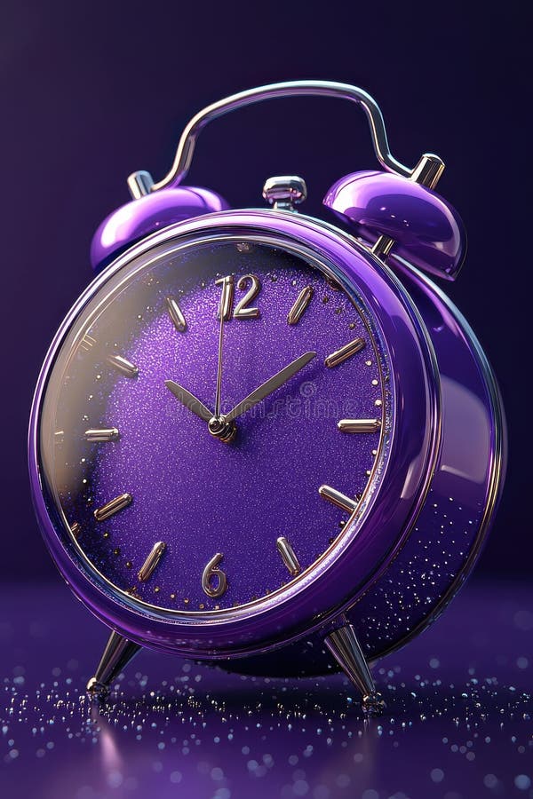 Purple Retro Alarm Clock Glitter Design Violet Background Stock Photos ...
