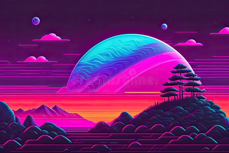 Purple Retrowave Abstract Background Design Generative AI Stock ...