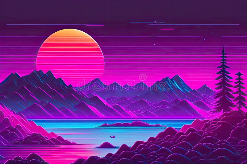 Purple Retrowave Abstract Background Design Generative AI Stock ...