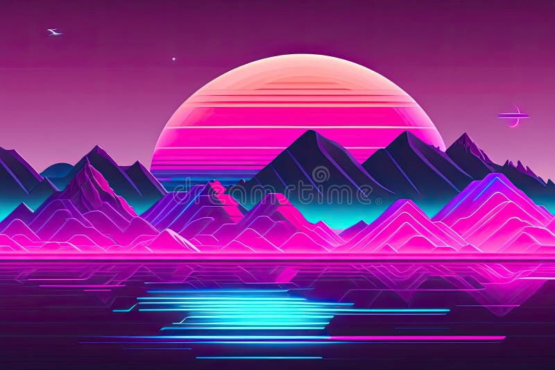 Purple Retrowave Abstract Background Design Generative AI Stock ...