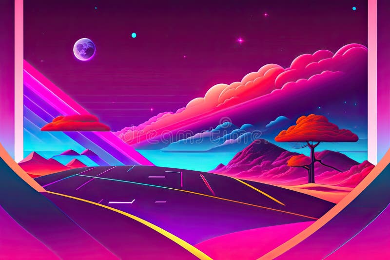 Purple Retrowave Abstract Background Design Generative AI Stock ...