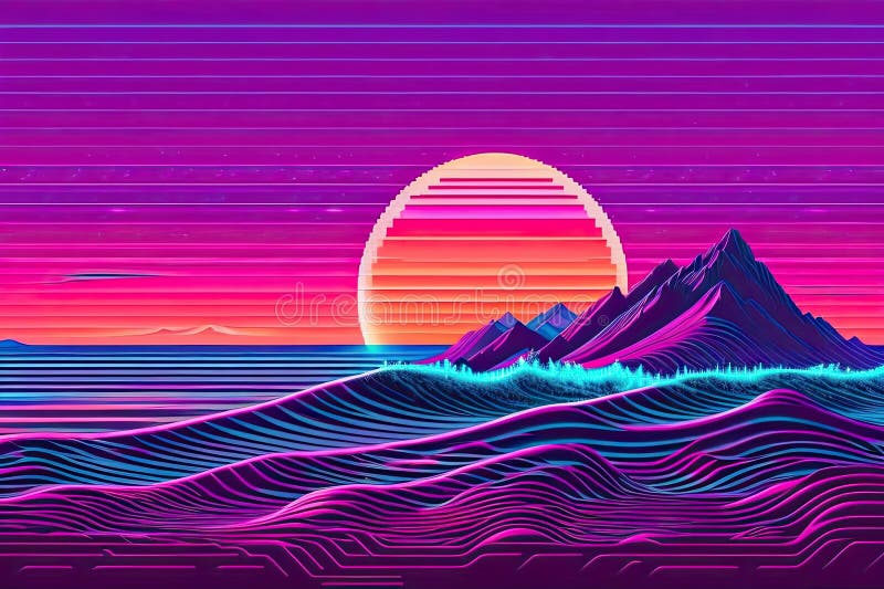 Purple Retrowave Abstract Background Design Generative AI Stock ...