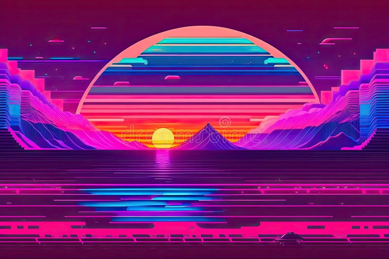 Purple Retrowave Abstract Background Design Generative AI Stock ...