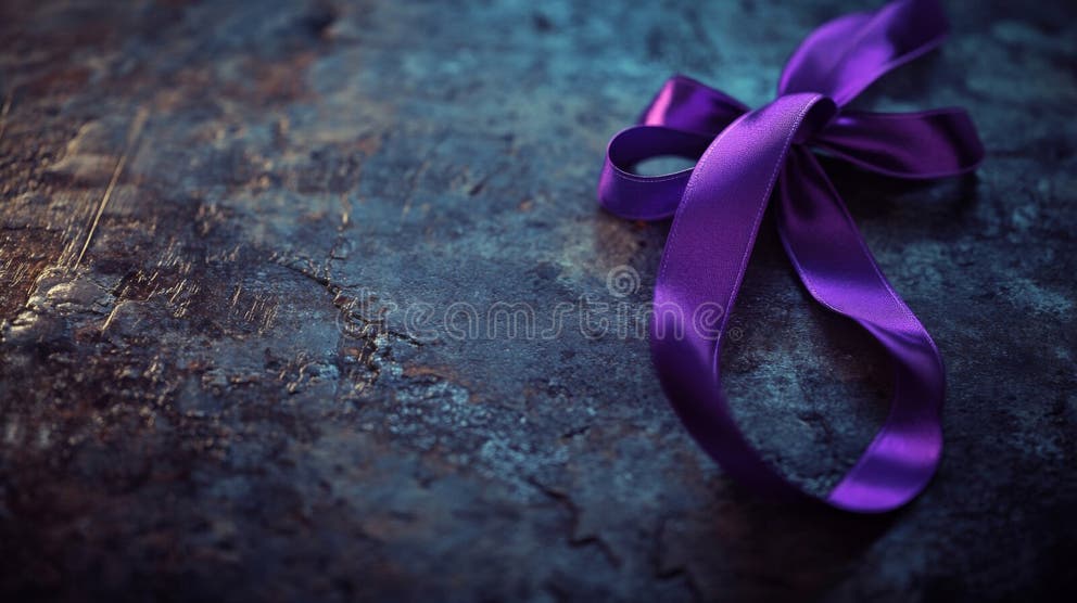 Purple Ribbon Bow on Dark Textured Surface Stock Illustration ...