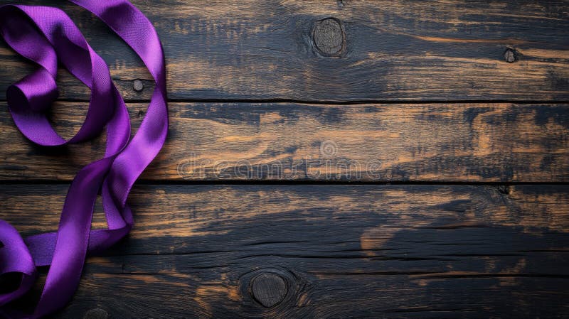 Purple Ribbon on Dark Brown Wooden Planks Rustic Surface with Texture ...