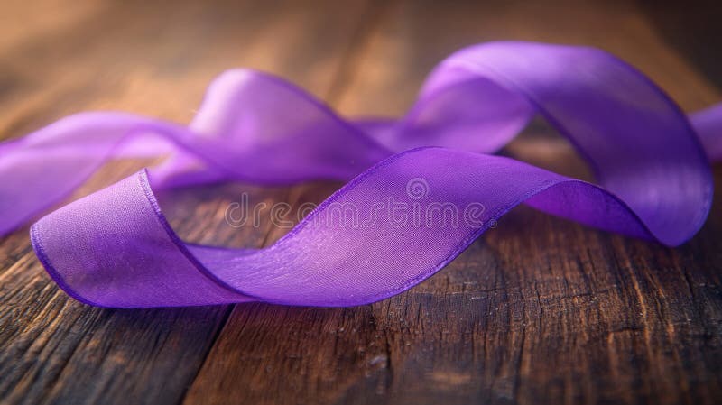 Purple Ribbon Draped on Dark Wood Surface Stock Illustration ...