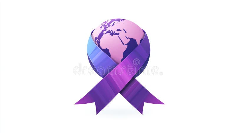 Purple Ribbon and Globe Icon on Clean White Background, Symbolizing ...