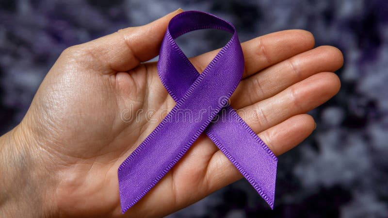 Purple Ribbon Held in a Hand Showing Support Stock Illustration ...