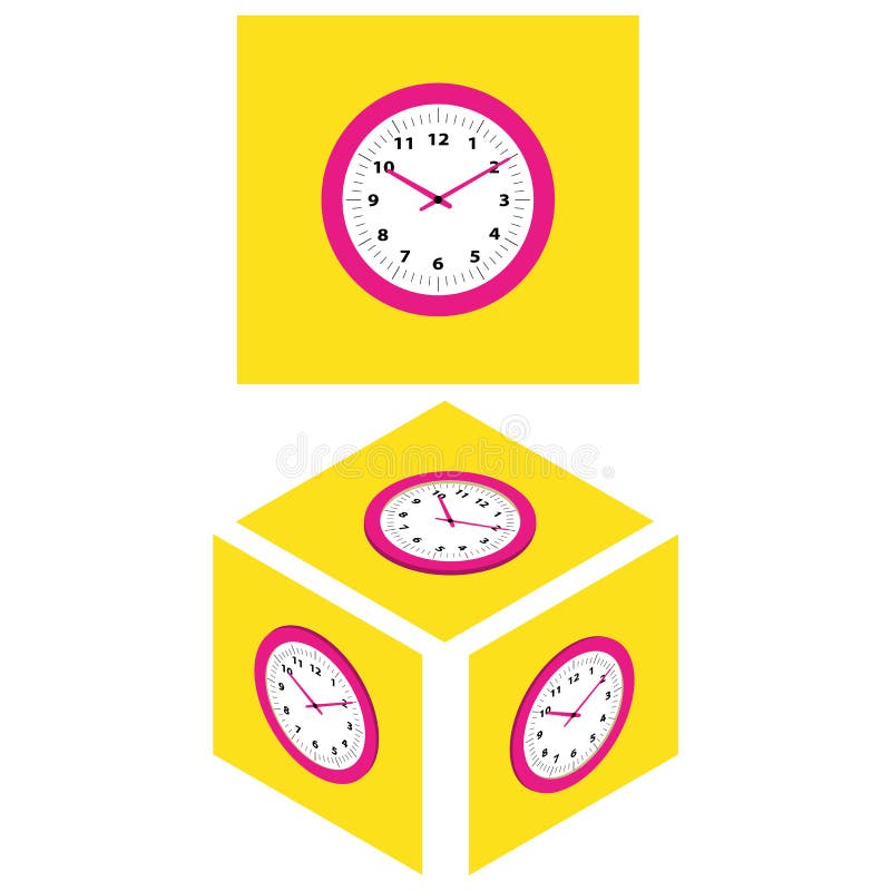 Purple-rimmed Wall Clock on Yellow Wall, Isometric Objects Stock Vector ...