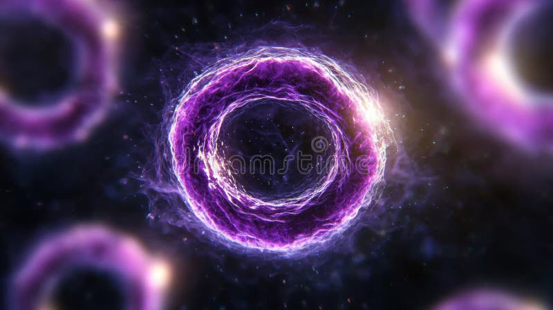 A Purple Ring-like Object with Glowing Lines and Particles in a Dark ...